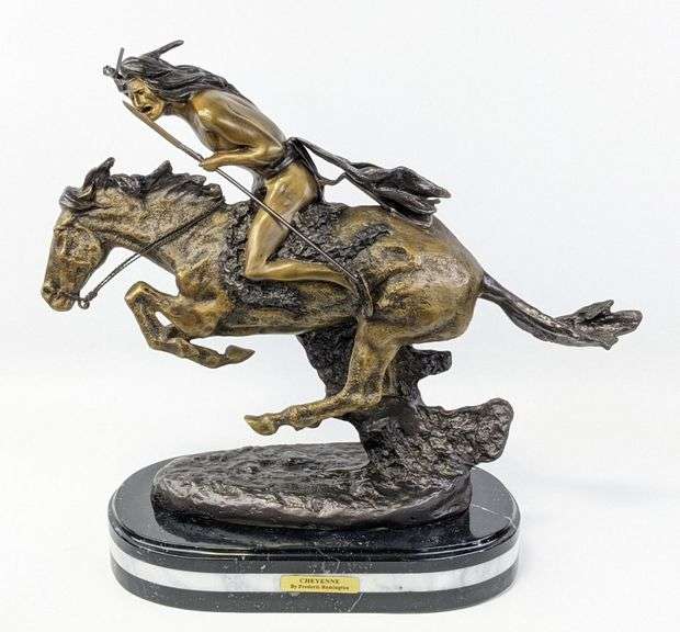 F. Remington Cheyenne Bronze Statue on Marble Base - Kraft Auction ...