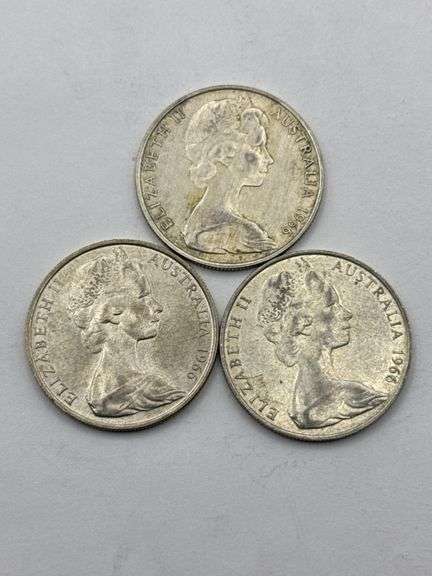 3 Silver 1966 Australia Round Fifty Cent Coins - Kraft Auction Service, LLC