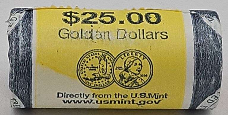 2000P $1 Golden Dollars - $25 Roll In US Mint Wrapper - Kraft Auction ...