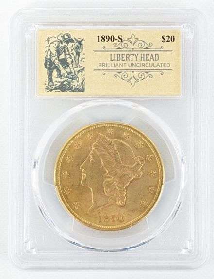 1890-S $20 Liberty Head Gold Double Eagle BR. UNC. - Kraft Auction Service, LLC