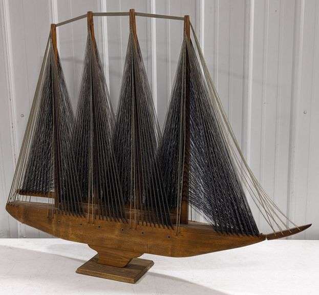Large 1970's String Art & Wood Sail Boat Model - Kraft Auction Service, LLC