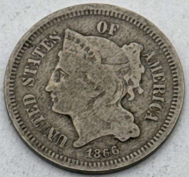 Silver 1866 3 cent Nickel Coin - Kraft Auction Service, LLC