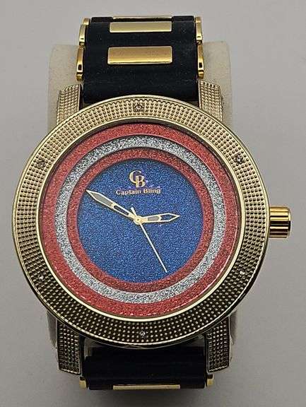 Captain Bling Red, White & Blue Hip Hop Watch With Black And Gold ...