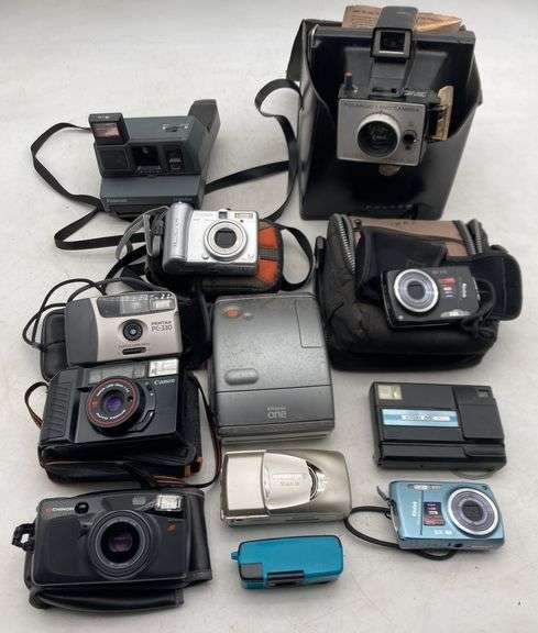 (F) 12 Various Digital & Polaroid Cameras Including Polaroid Land ...