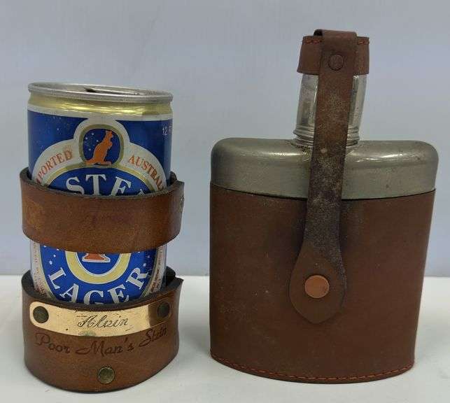 Drinking Flask In Leather Pouch And “Poor Man’s Stein” Leather Beer ...