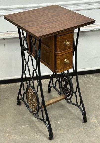 (AK) Vintage Cast Iron Base Side Table With Drawers - Kraft Auction ...