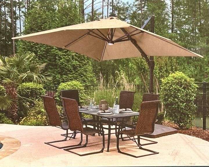 Sunbrella Atleisure 10’ Square Solar LED Cantilever Umbrella w/ Base ...