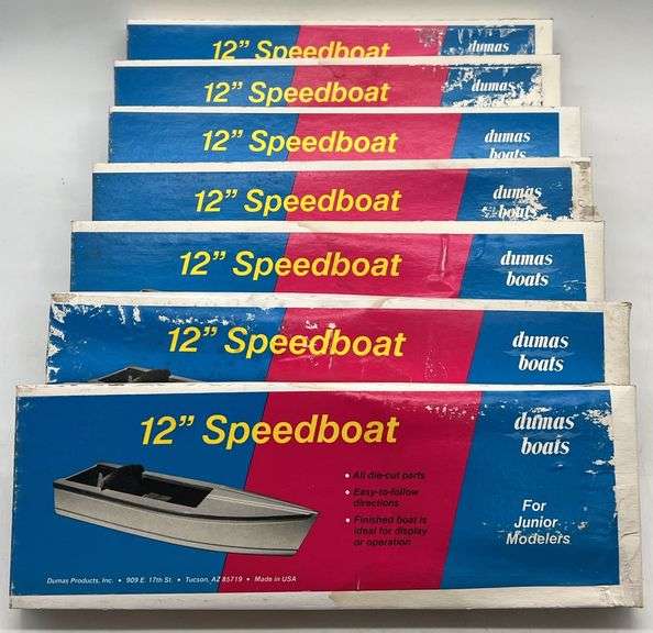 (J) (7) Dumas 12“ Speed Boat Model Kits Sealed - Kraft Auction Service, LLC