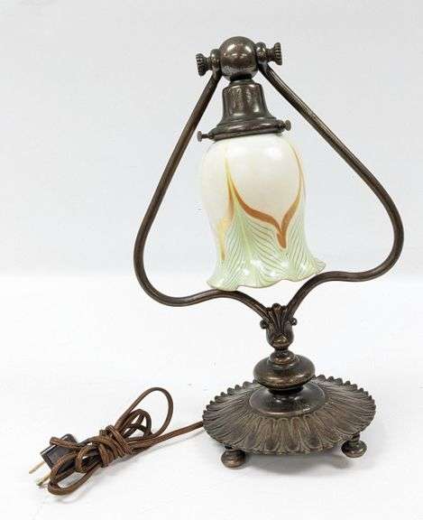 Steuben Pulled Feather Shade With Handel Lamp Base - Kraft Auction ...