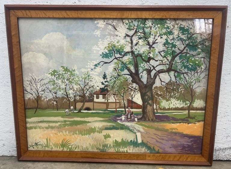 (AB) Painting Of People And A House In A Forest - Kraft Auction Service ...