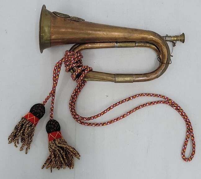 (Z) Vintage Royal Welsh Fusiliers 23rd Brass Bugle With Decorative ...