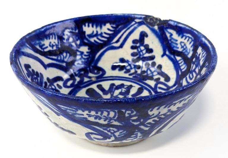 Antique Persian Fritware Blue & White Bowl - Kraft Auction Service, LLC