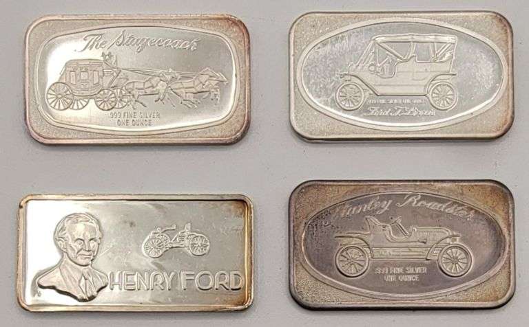 (4) Vintage Automotive One Ounce .999 Silver Bars - Kraft Auction ...