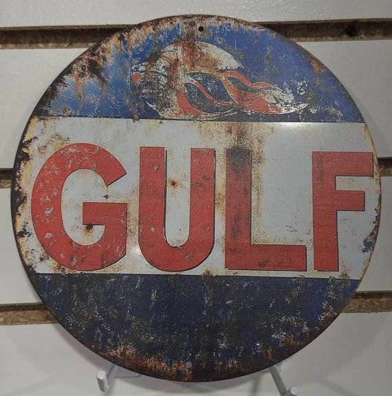 (KC) Metal Gulf Motor Oil Advertising Sign 7 3/4 - Kraft Auction ...