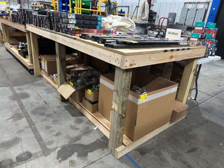 Custom Made Wooden Work Tables With Lower Storage Shelf - Kraft Auction ...