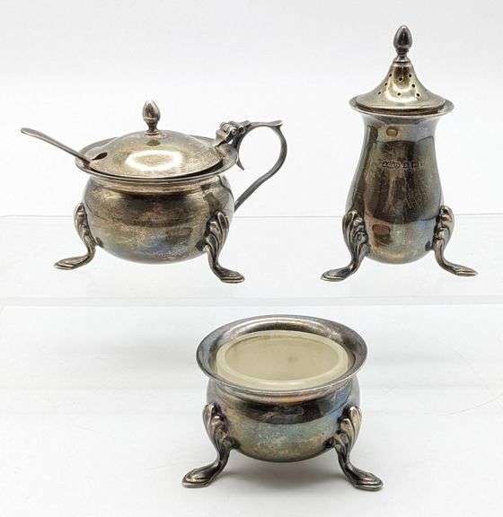 Vintage British Sterling 3 Pc. Salt Cellar Set - Kraft Auction Service, LLC