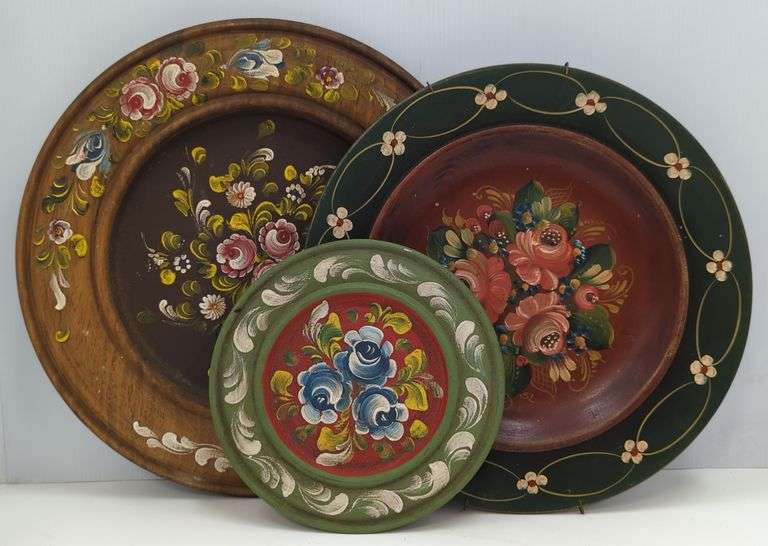 3 Folk Art Hand Painted Wooden German Decor (8"-13") - Kraft Auction ...