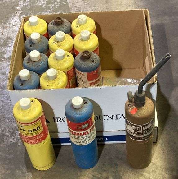 (F) Box of Fourteen, 16oz Canisters of Kmart Propane Fuel KM175 and ...