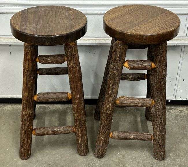 (G) Custom Made Live Edge Log Bar Stools - Kraft Auction Service, LLC