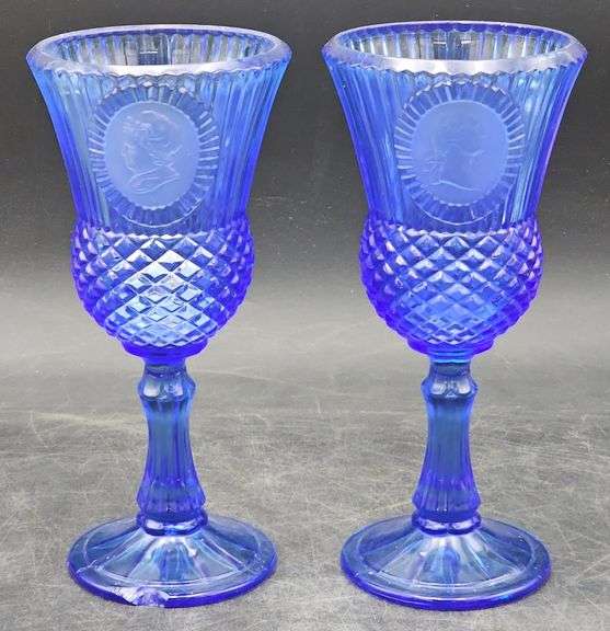 Avon Fostoria Cobalt Blue Goblets Featuring George And Martha ...