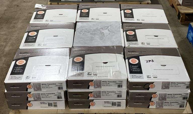 (CW) TrafficMaster WHITE TRAVERTINE Peel & Stick Vinyl Tile Flooring ...