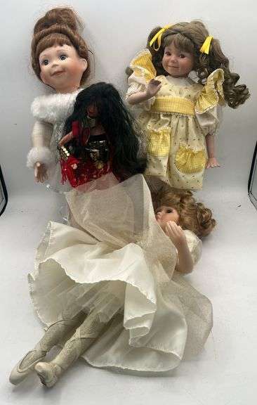 (AA) Four Dolls Porcelain Dolls & Stands - Kraft Auction Service, LLC