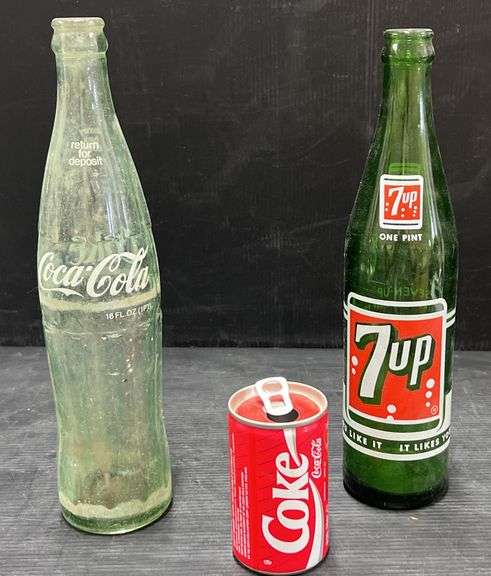Vintage Soda Containers, Including Glass Coca-Cola Bottle, Glass 7UP ...