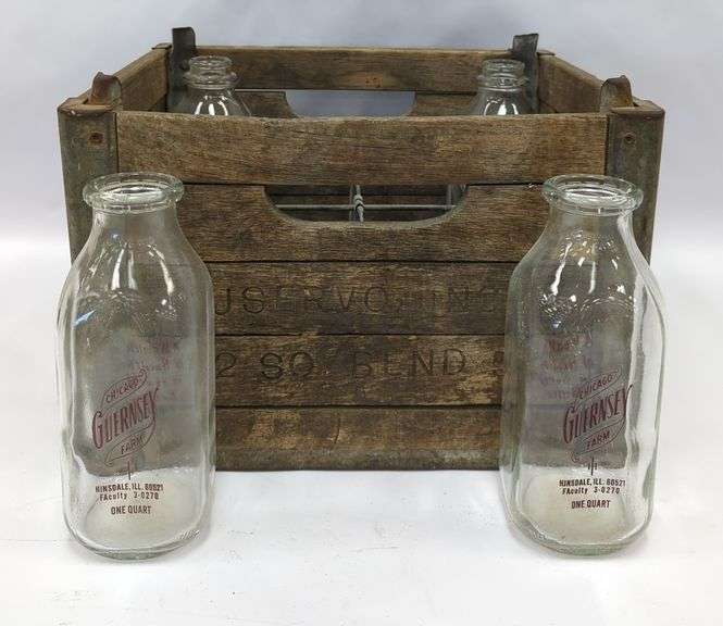 Vtg USERVO, INC Wooden/Metal Milk Crate (15"×12"×10") & 1 Qt Guernsey ...