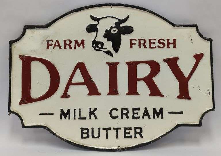 DAIRY "Milk Cream, Butter Advertising 1 Sided Metal Hanging Sign (24"× ...