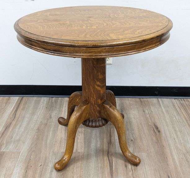 Antique Tiger Oak Round Parlor Table - Kraft Auction Service, LLC