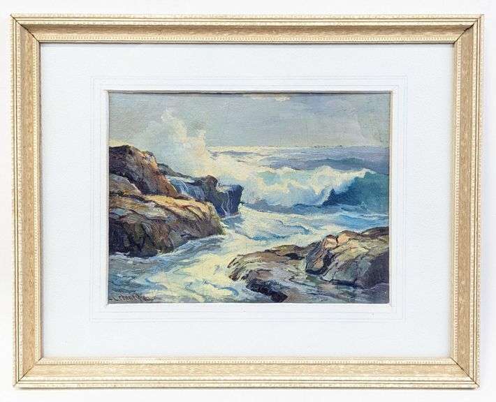 Lester Joseph Chaney Rocky Shoreline Oil On Board - Kraft Auction ...
