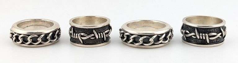 (4) Sterling WTS Chain and Barbed Wire Rings - Kraft Auction Service, LLC