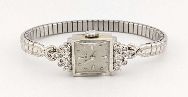 Ladies Vintage Elgin 14K Gold Diamond Watch - Kraft Auction Service, LLC