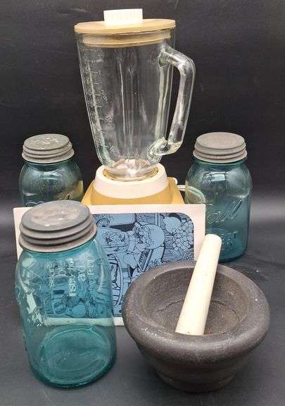 (F) Vintage Sears Insta-Blend Blender, Ball Jars, Mortar & Pestle ...