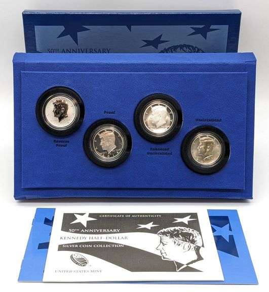 50th Anniv. Kennedy Half Dollar Silver Coin Set - Kraft Auction Service ...