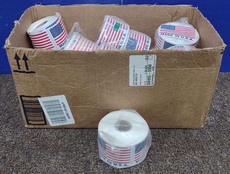 Made In U.S.A. American Flag Packaging Stickers - Kraft Auction Service ...