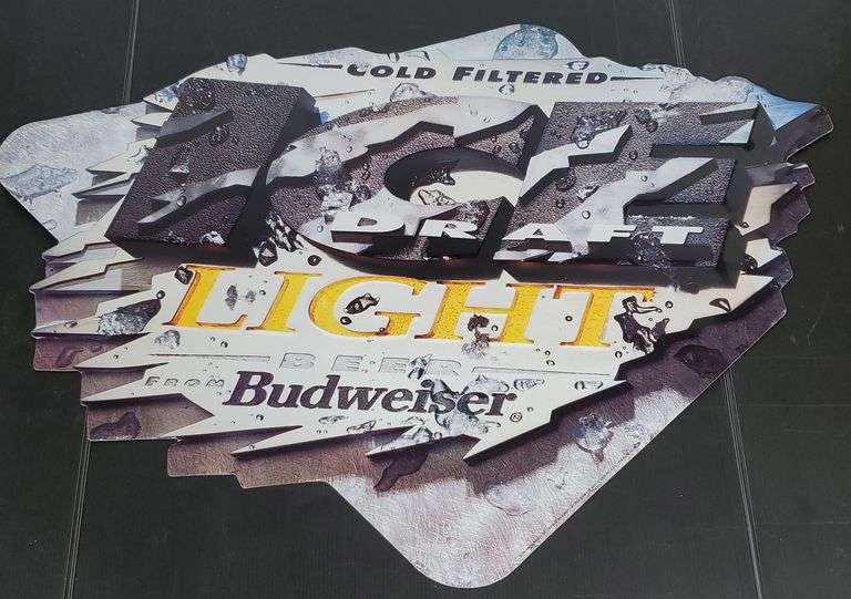 (QQ) Budweiser Ice Draft Light Beer Metal Sign - Kraft Auction Service, LLC