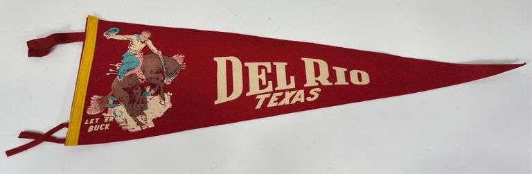 Vintage Del Rio Texas Cowboy Felt Pennant - Kraft Auction Service, LLC