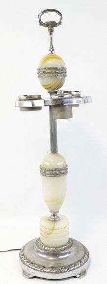 Art Deco Chrome Lighted Slag Glass Smoke Stand - Kraft Auction Service, LLC