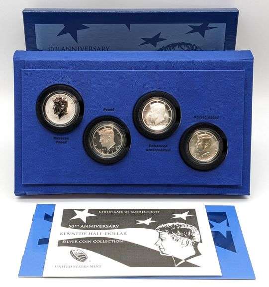 50th Anniv. Kennedy Half Dollar Silver Coin Set - Kraft Auction Service ...