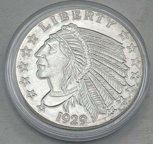 (KK) 1 OZ Silver Round Eagle Indian Coin - Kraft Auction Service, LLC