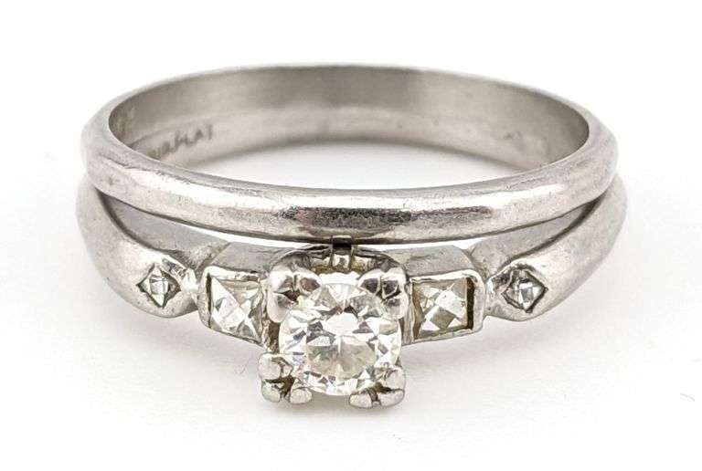Iridium Platinum Diamond Wedding Band Ring Set - Kraft Auction Service, LLC
