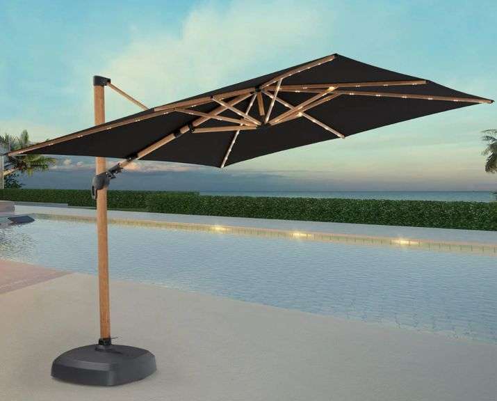 ProShade 10’ Square LED Wood-Look Cantilever Umbrella w/ Wheeled Base ...