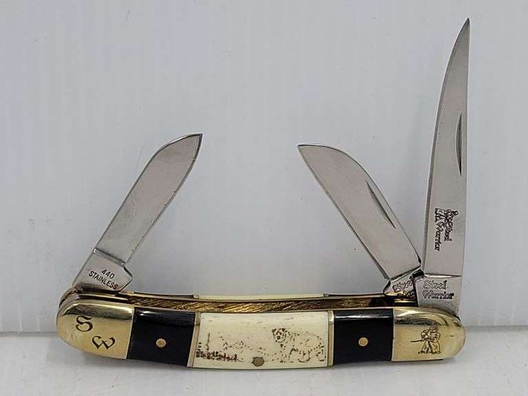 (N) Four Stainless Steel Steel Warrior Pocket Knives By Frost Cutlery - Kraft Auction Service, LLC