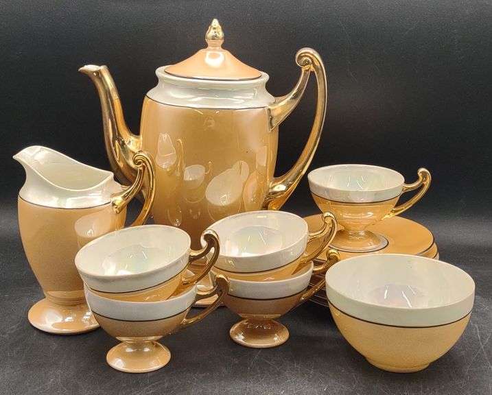 (N) Sovereign China Peach Lusterware Tea Set - Kraft Auction Service, LLC