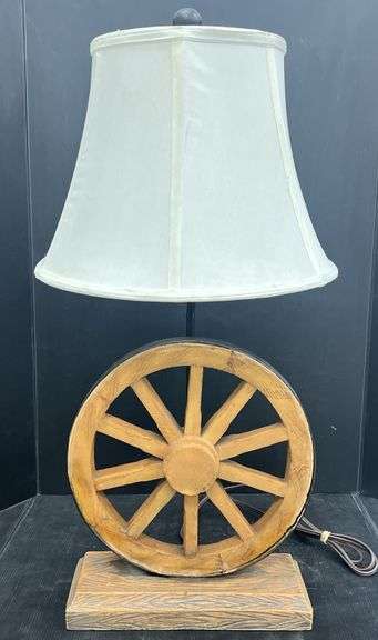 Western Wagon Wheel Lamp With Shade. - Kraft Auction Service, LLC