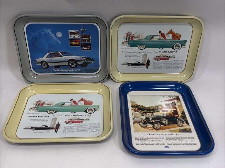 Lot Of 4 Vintage Ford Metal Advertising Trays Measure approximately ...
