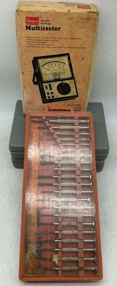 (F) Vintage Sears Portable Multi tester, Hole Saw Kits, and 21 pc ...