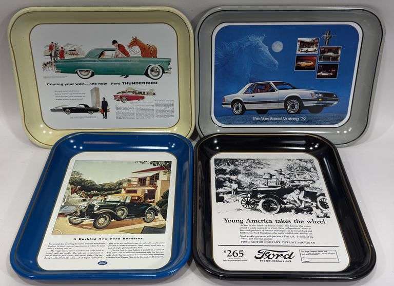 Lot Of 4 Vintage Ford Metal Advertising Trays - Kraft Auction Service, LLC