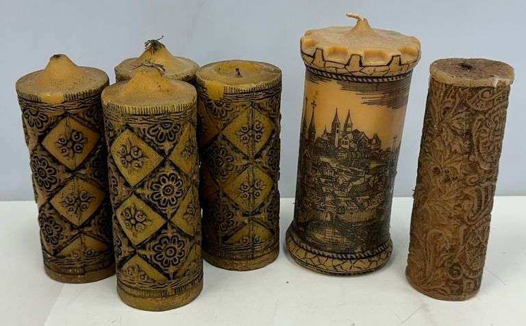 German Hand Carved Candles, Decorative Original Gold Pillar Candles and ...